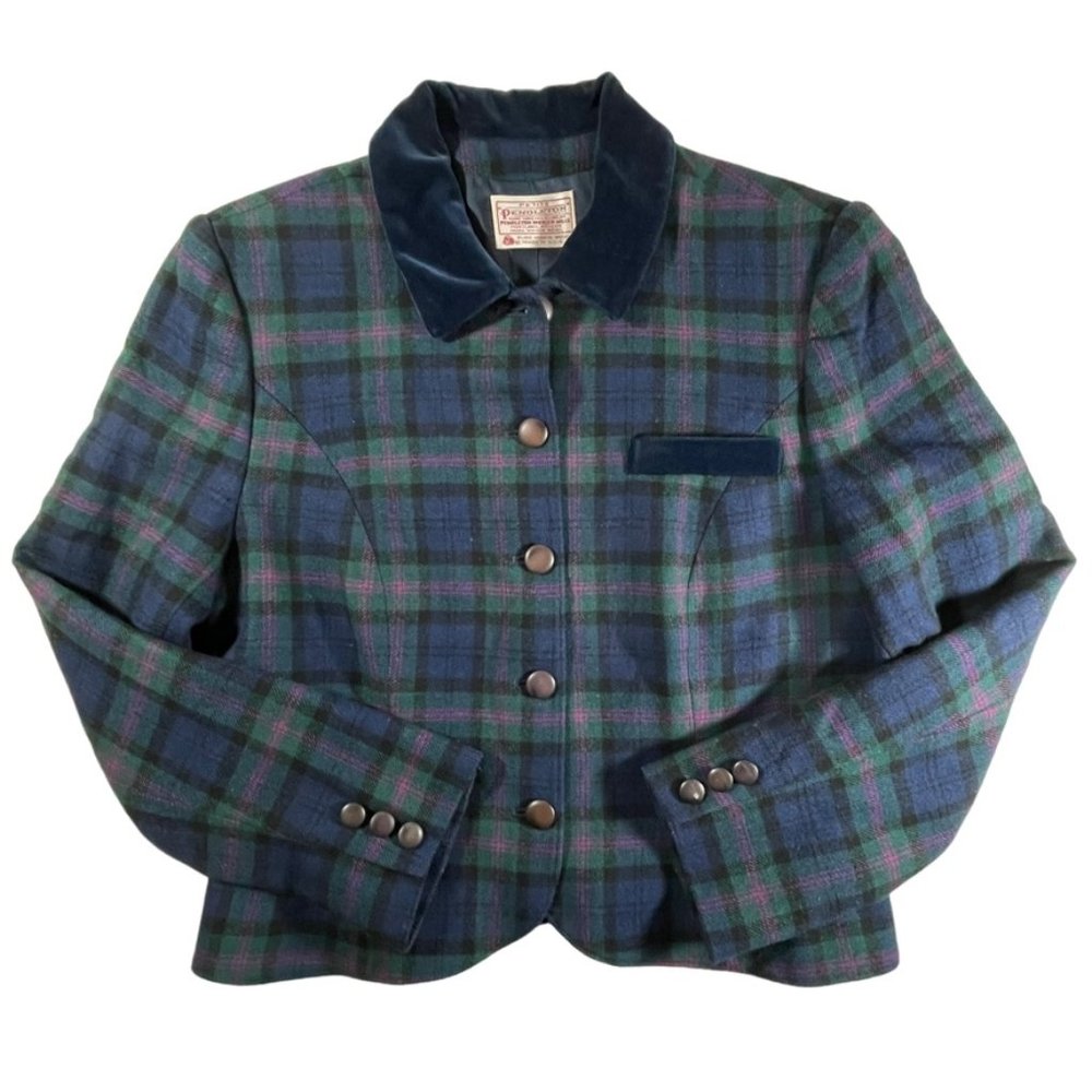 1950s Pendleton Vintage Wool Plaid Blazer Jacket Peti… - Gem